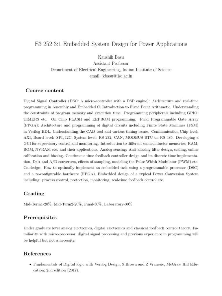 E3 252 3:1 Embedded System Design For Power Applications: Course ...