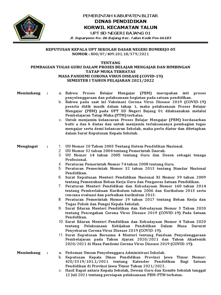 SK Tugas Semester 1 2021-2022 PANDEMI BAJANG 01 | PDF