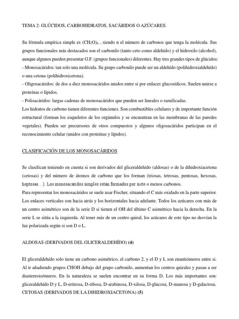 Tema 2 - Glúcidos, Carbohidratos, Sacáridos o Azúcares | PDF ...