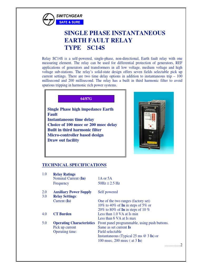 SC14S Instantaneous Earth Fault Relay | PDF | Relay | Electrical Components
