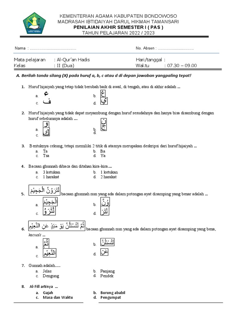 Soal Pas Qurdis Kelas 2 | PDF