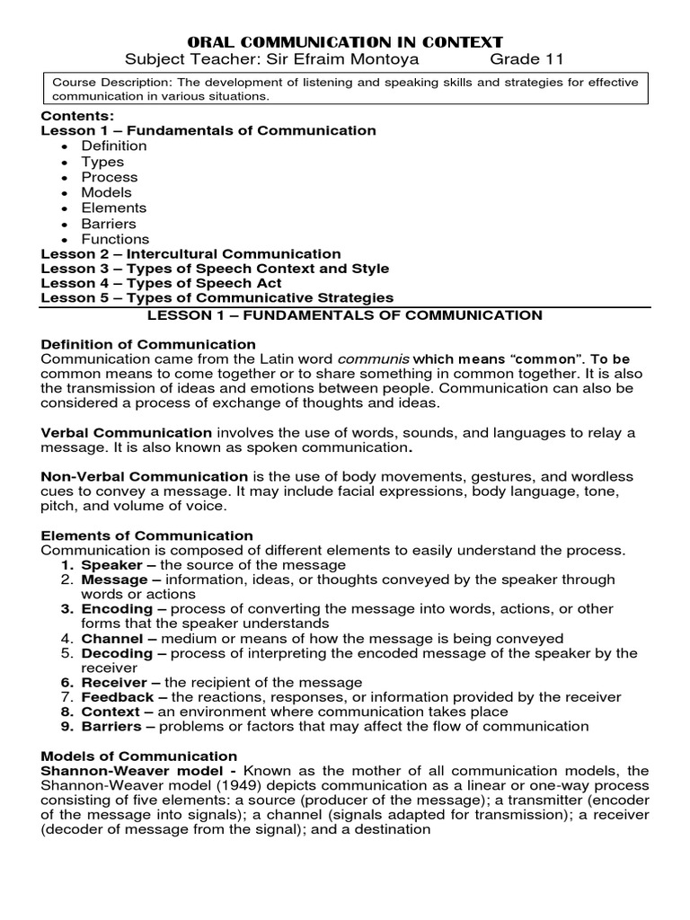 Oralcom Q1 Reviewer | PDF | Communication | Psychology Oralcom Q1 Reviewer | PDF | Communication | Psychology