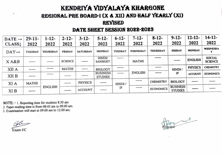 Revised Date Sheet Pre-Board 1 2022-23 | PDF