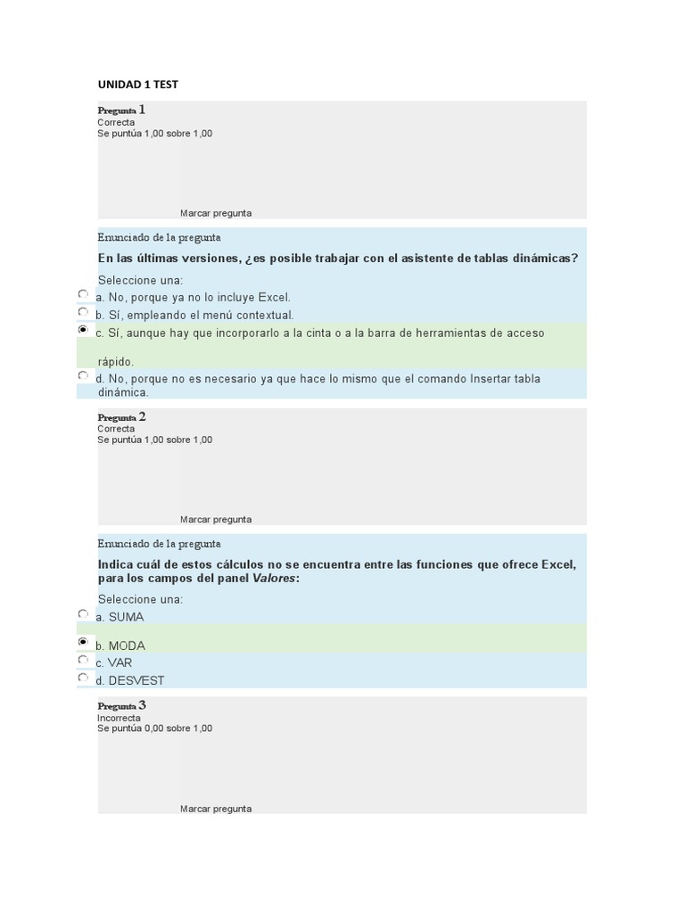 Unidad 1 Test | PDF | Microsoft Excel | Informática