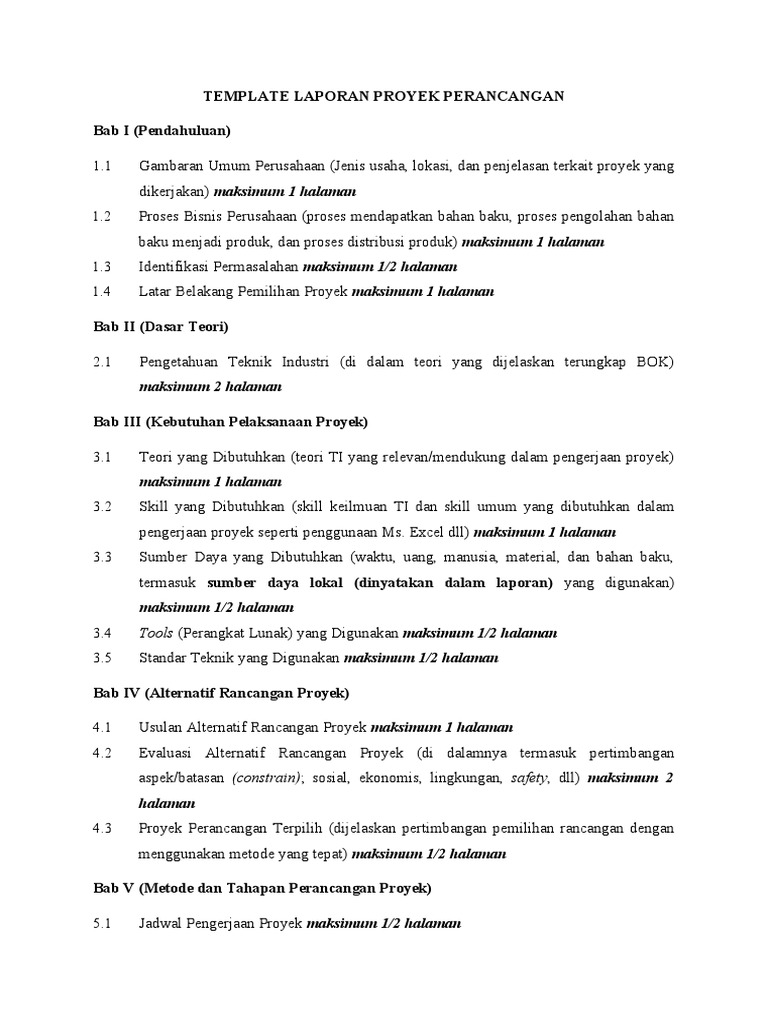 Template Laporan Proyek Perancangan | PDF
