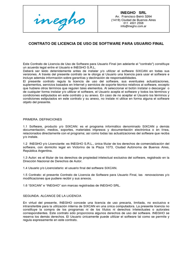 Contrato de Licencia de Uso Del Software | PDF | Software | Usuario ...
