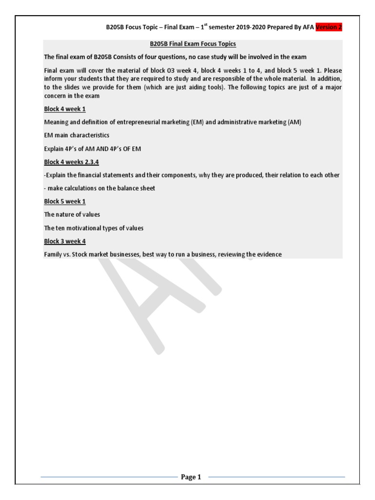 B205B Final Exam Overview and Topics | PDF | Entrepreneurship | Balance ...