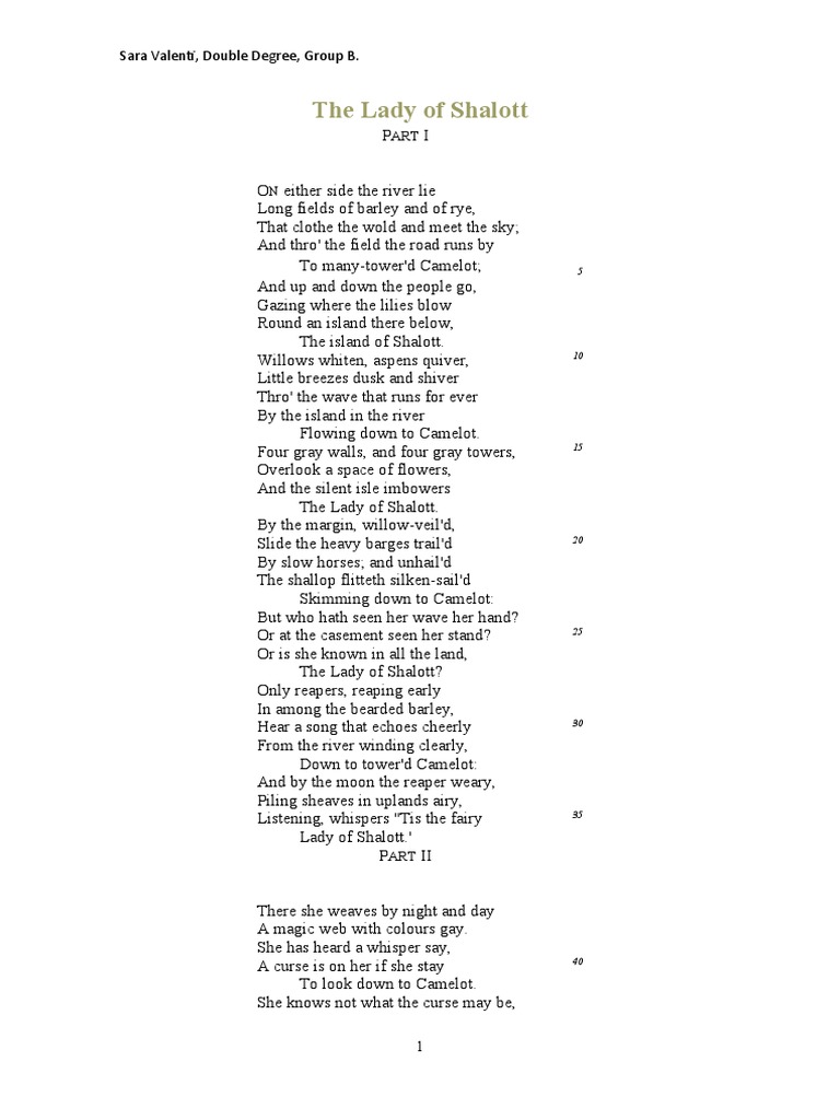 The Lady of Shalot - Task | PDF | Poetry | Lancelot