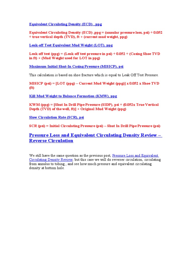 Equivalent Circulating Density | PDF | Pressure | Casing (Borehole)