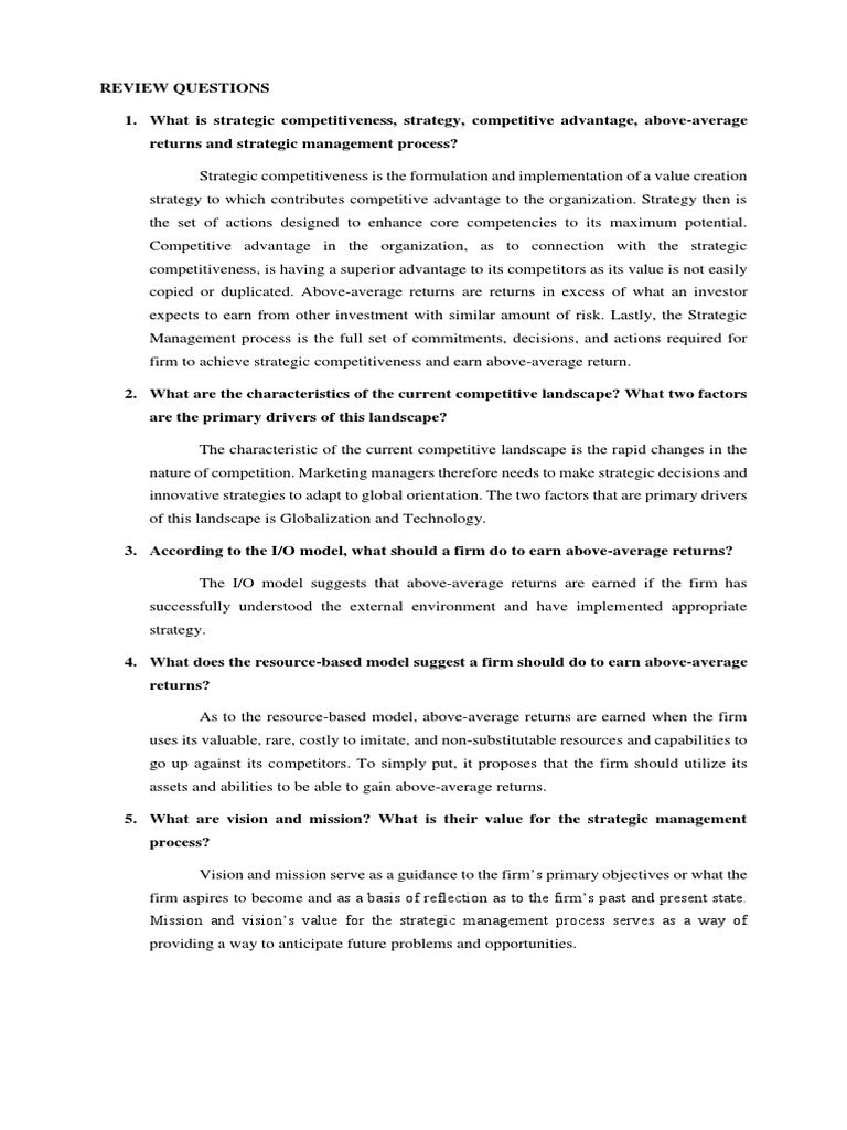 Strategic Management Review Questions | PDF | Strategic Management ...