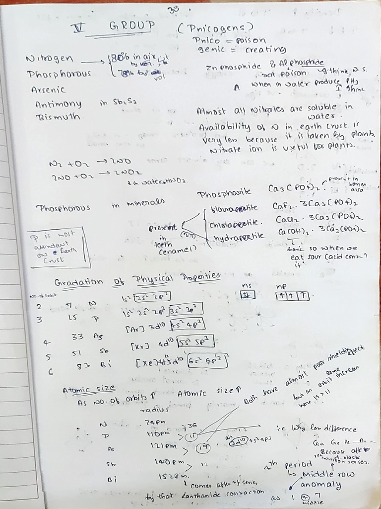 Nitrogen Family Chemistry Notes | PDF | Chemical Compounds | Chemical ...