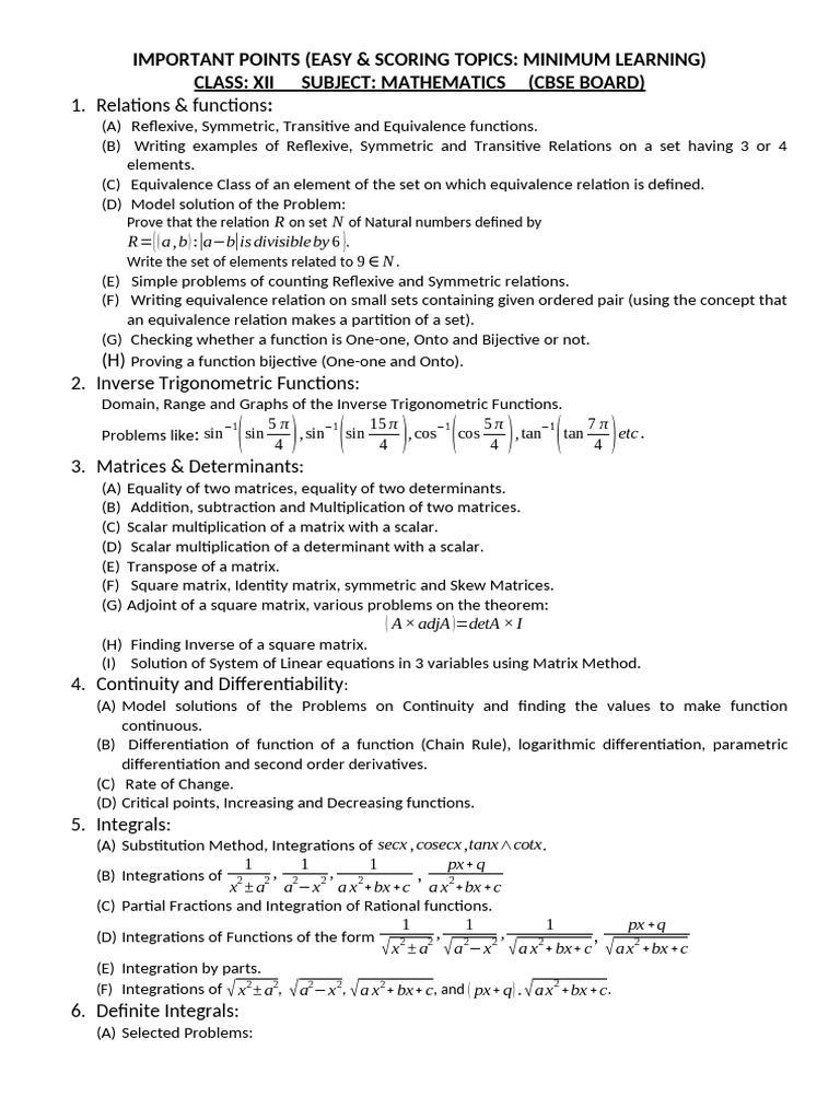 BULLET Points Class 12 Maths | PDF | Line (Geometry) | Vector Space