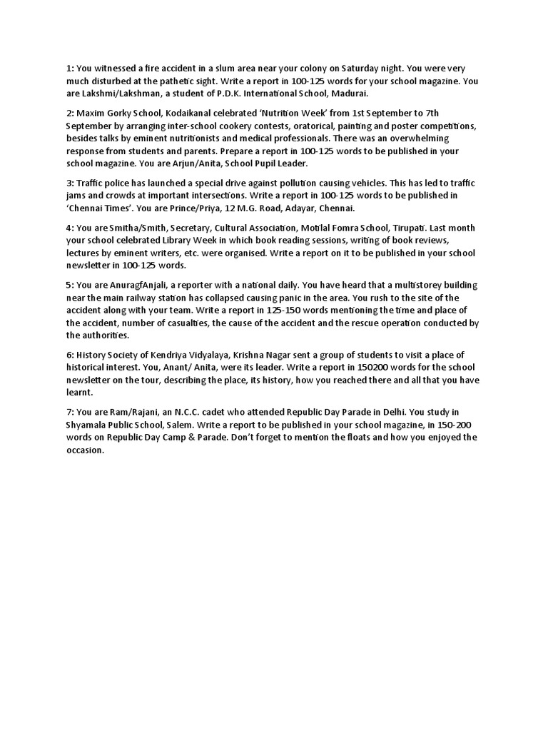 Report Writing, Questions | PDF