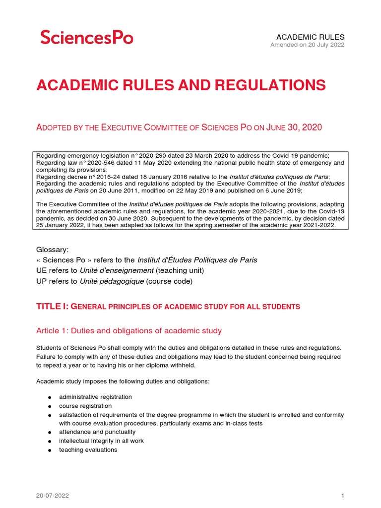 Reglement Scolarite Sciencespo en | PDF | Academic Degree | Course Credit