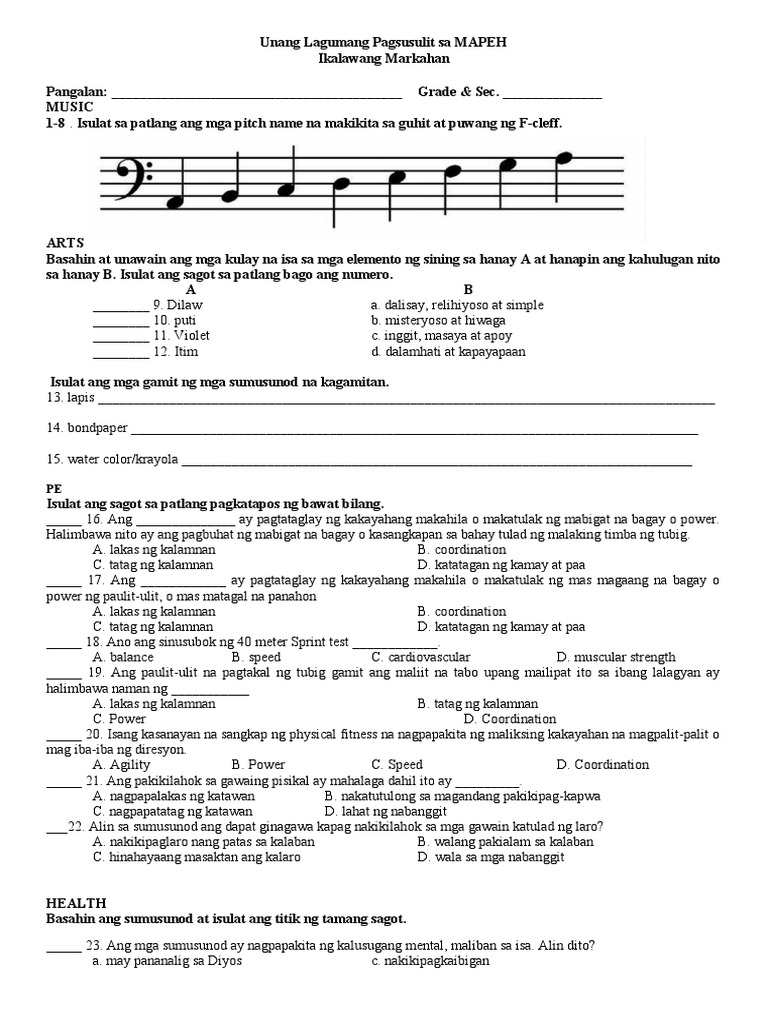 MAPEH-summative-quarter 2 | PDF