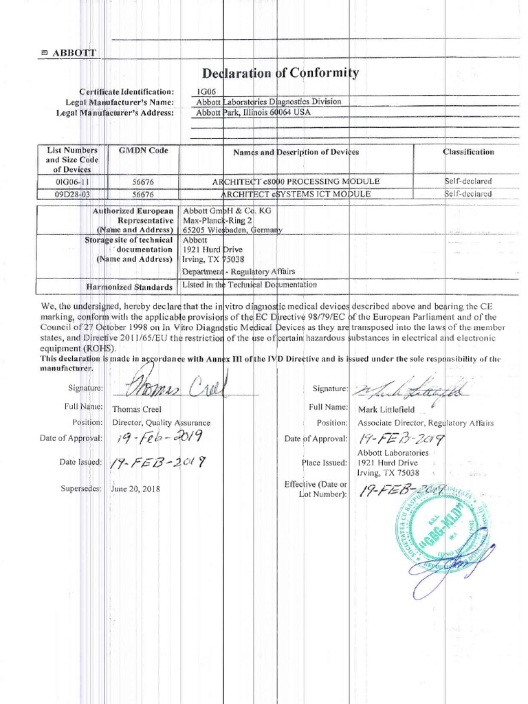 In Vitro Device Compliance Declaration | PDF