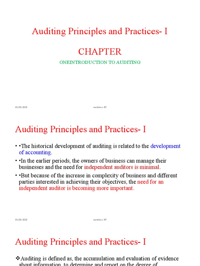 Auditing Principles and Practices-I | PDF | Audit | Accounting
