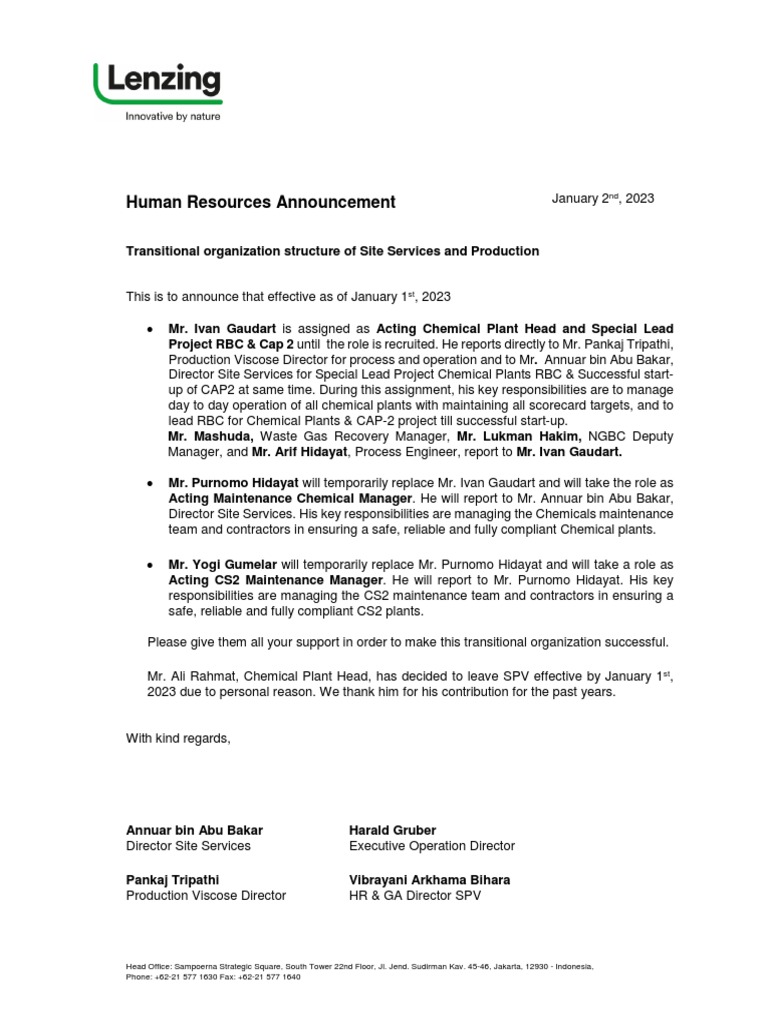 HR Announcement: Transitional Roles Update | PDF