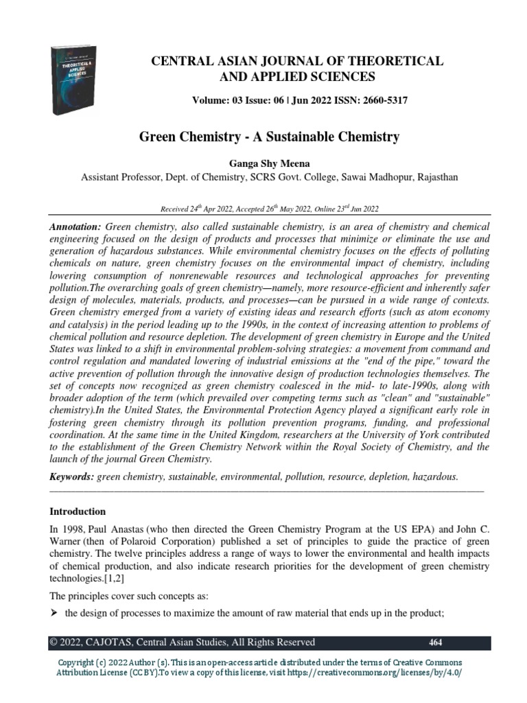 Green Chemistry - A Sustainable Chemistry | PDF | Green Chemistry ...