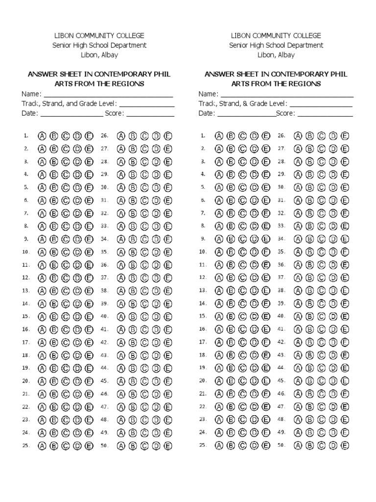 Test Answer Sheet | PDF