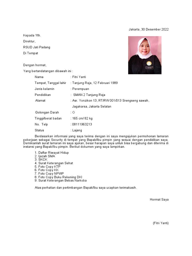 Lamaran Pekerjaan sebagai Security di RSUD Jati Padang | PDF