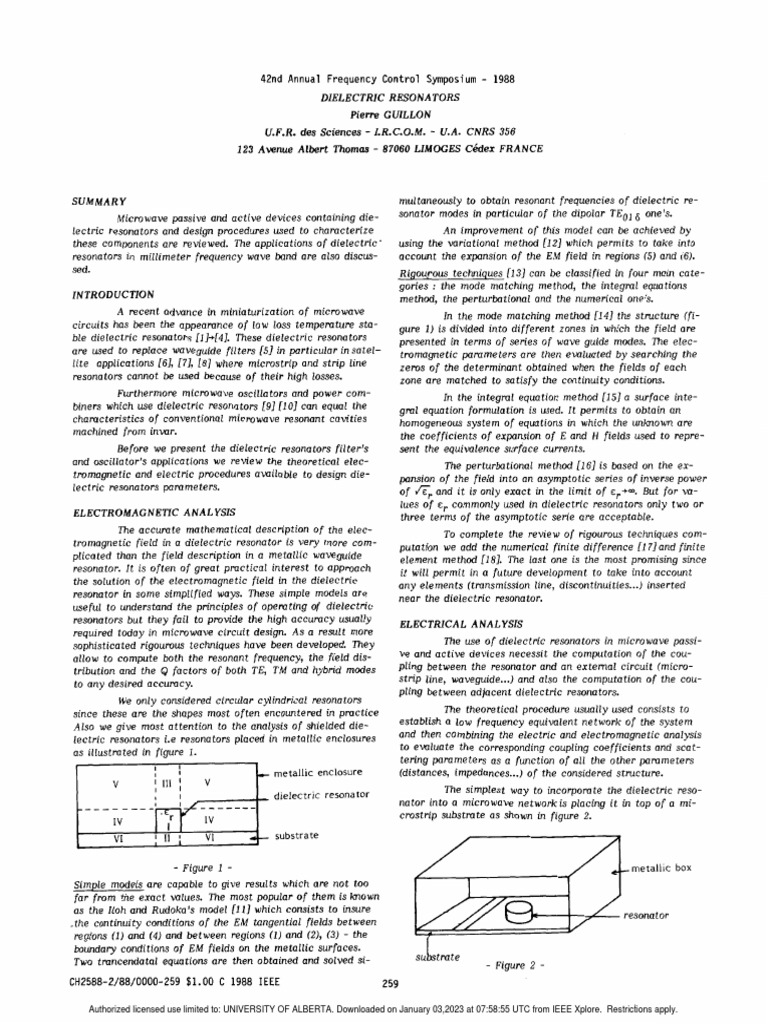 Dielectric Resonators | PDF | Microwave | Electronics