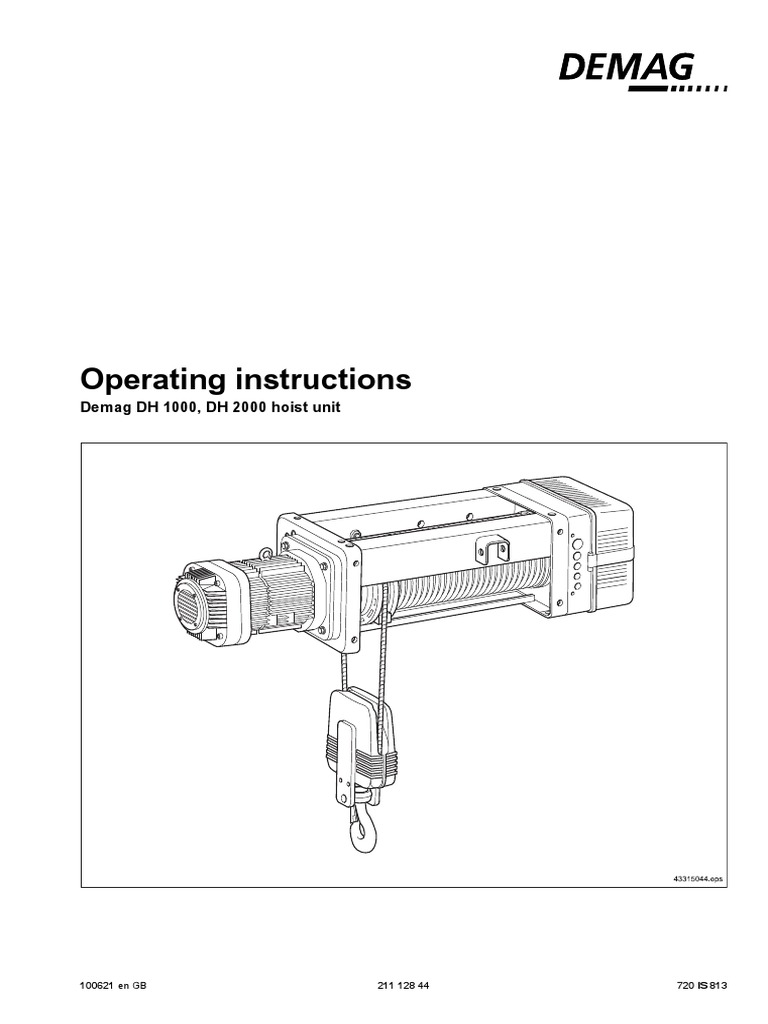 Operating Instructions: Demag DH 1000, DH 2000 Hoist Unit | PDF ...