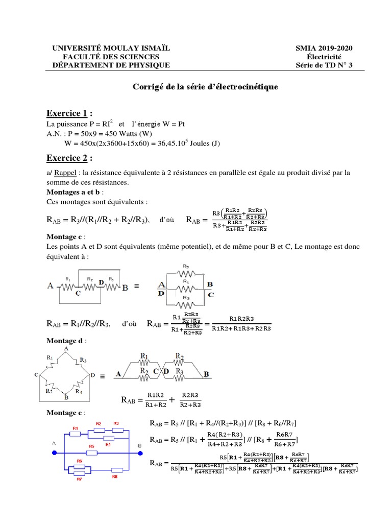 SMIA-S2 Electricité TD3 Corrigé | PDF | Ingénierie électronique | Physique
