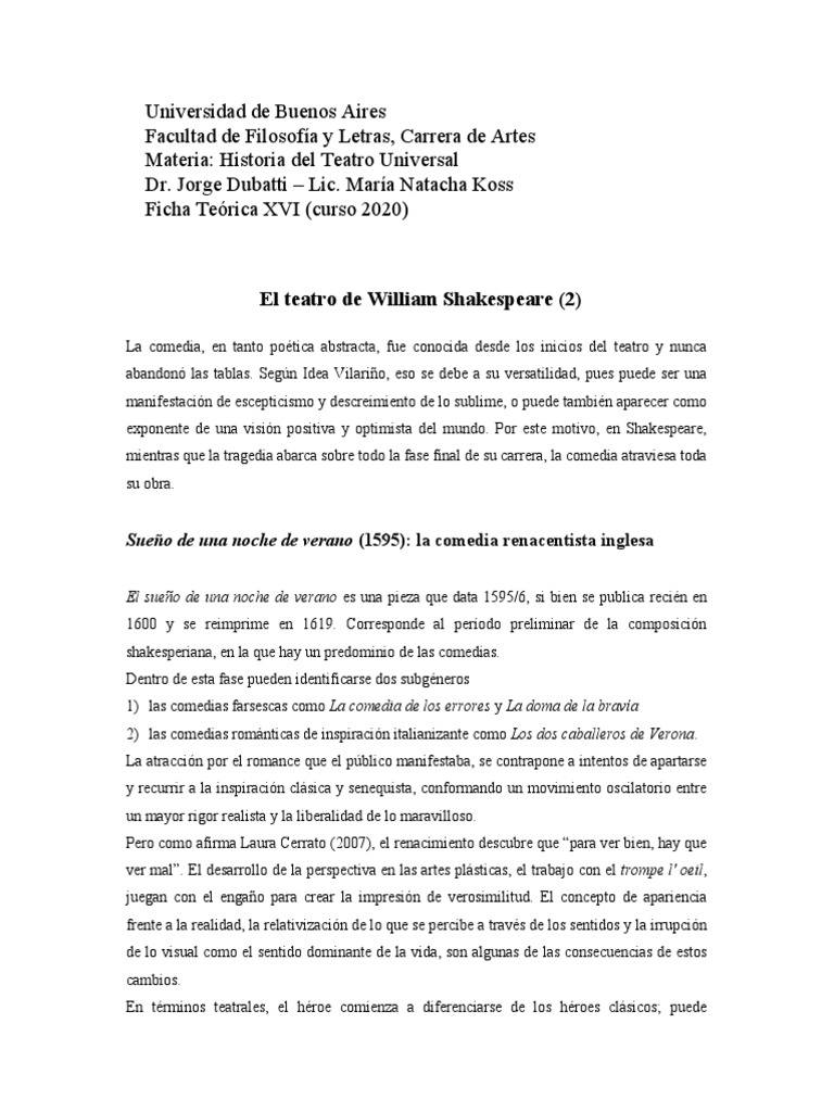 Ficha Teórica 16 HTU El Teatro de William Shakespeare | PDF | William Shakespeare | Amor