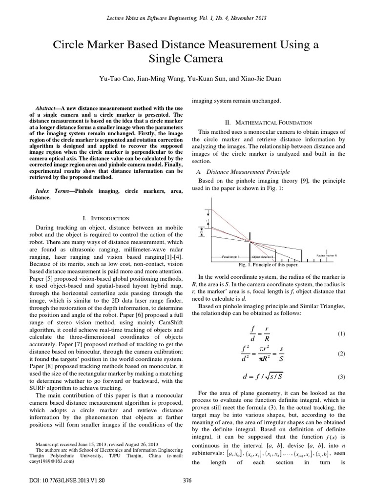 Circle Marker Based Distance Measurement Using A Single Camera | PDF ...
