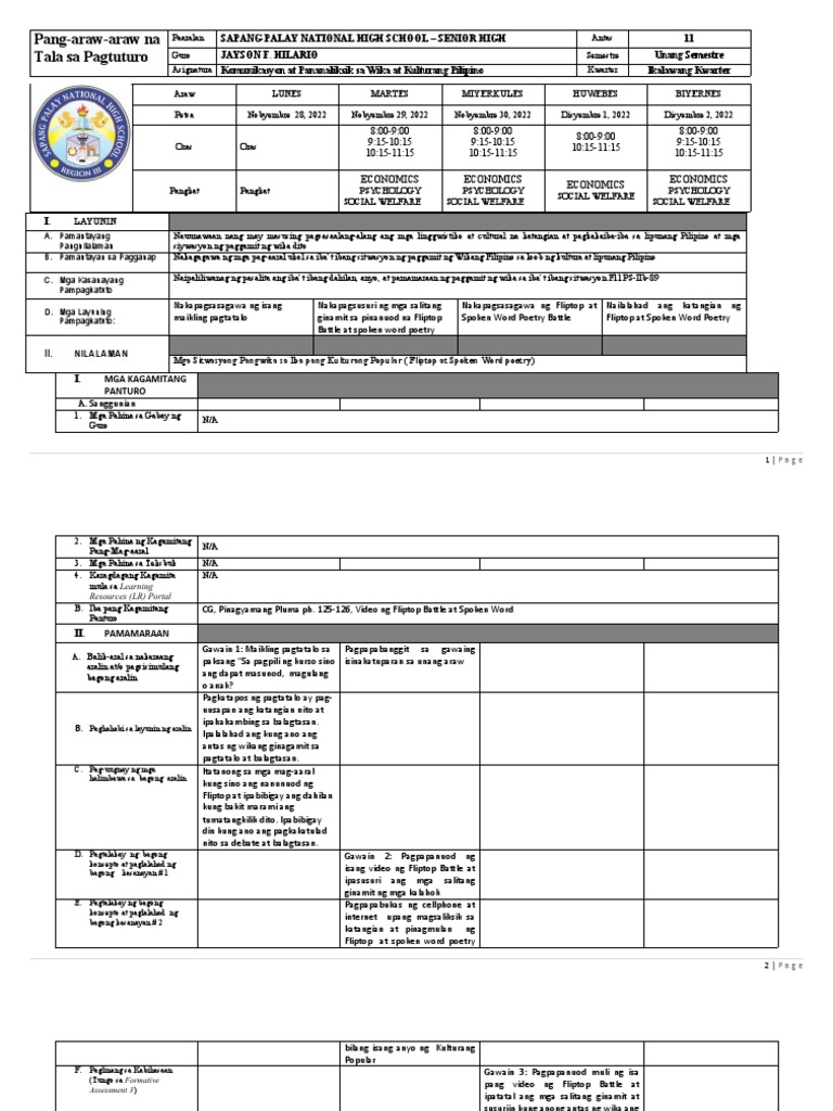 DLL Sitwasyong Pangwika Sa Fliptop | PDF