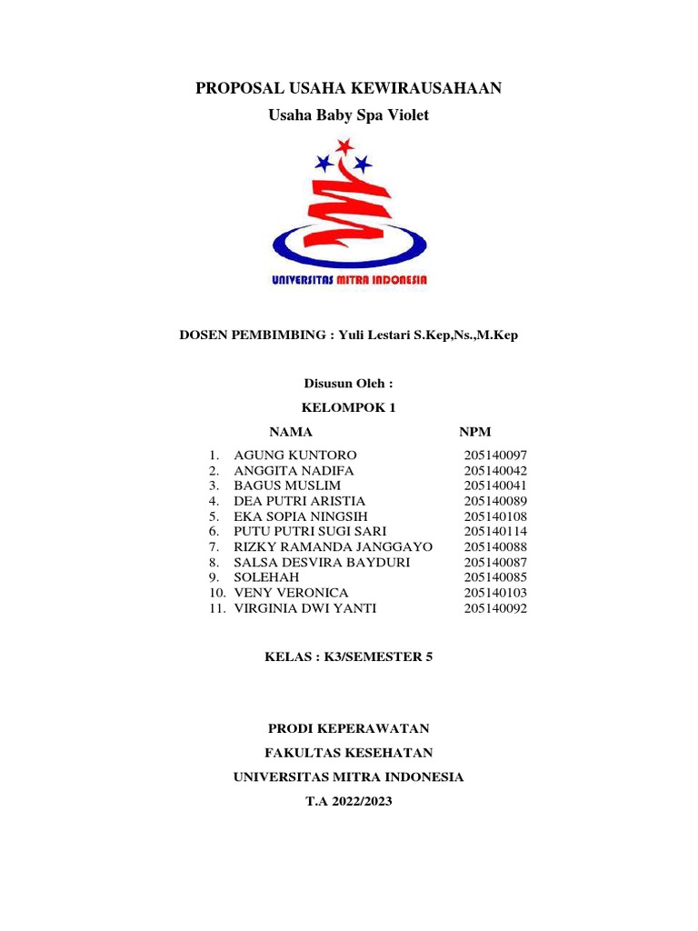 Kel 1 - Proposal Usaha Kwu Baby Spa - K3 | PDF | Pengembangan Diri ...