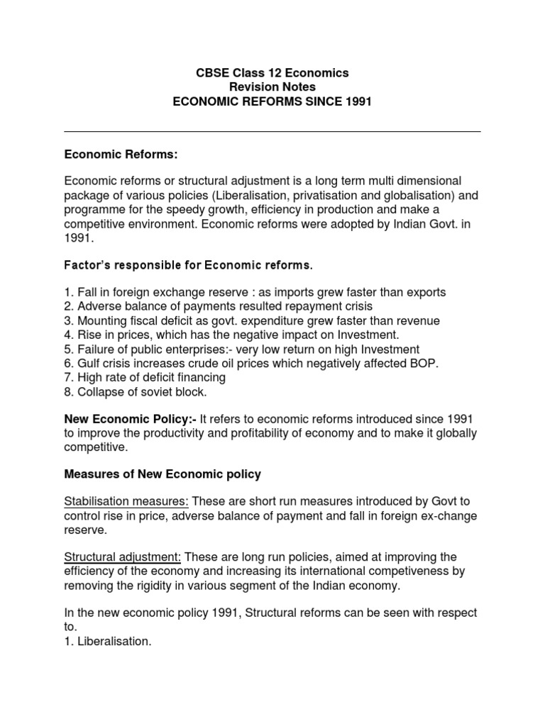 Economic Reforms in India Since 1991 | PDF | Balance Of Payments ...