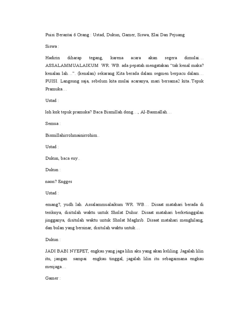 Puisi Berantai 6 Karakter Lucu | PDF | Griya & Taman | Seni