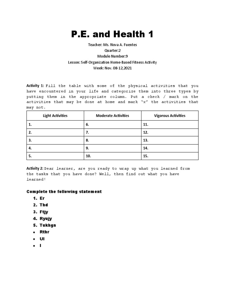 P.E and Health 1 (Module) | PDF