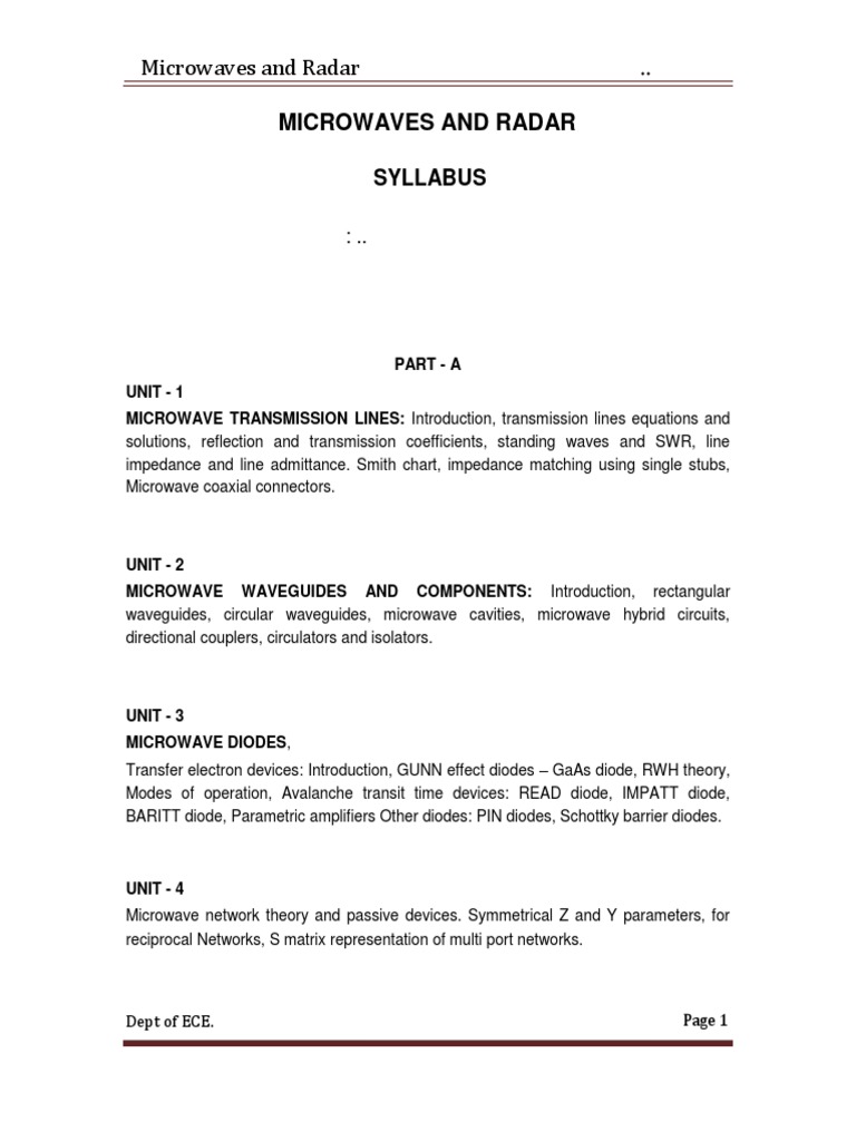 Microwaves and Radar Course Syllabus | PDF | Transmission Line | Waveguide