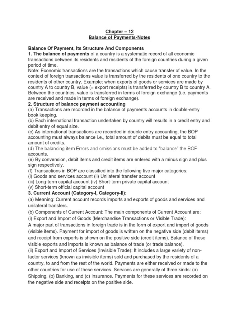 Class 12 Notes - Balance of Payments | PDF | Balance Of Payments ...