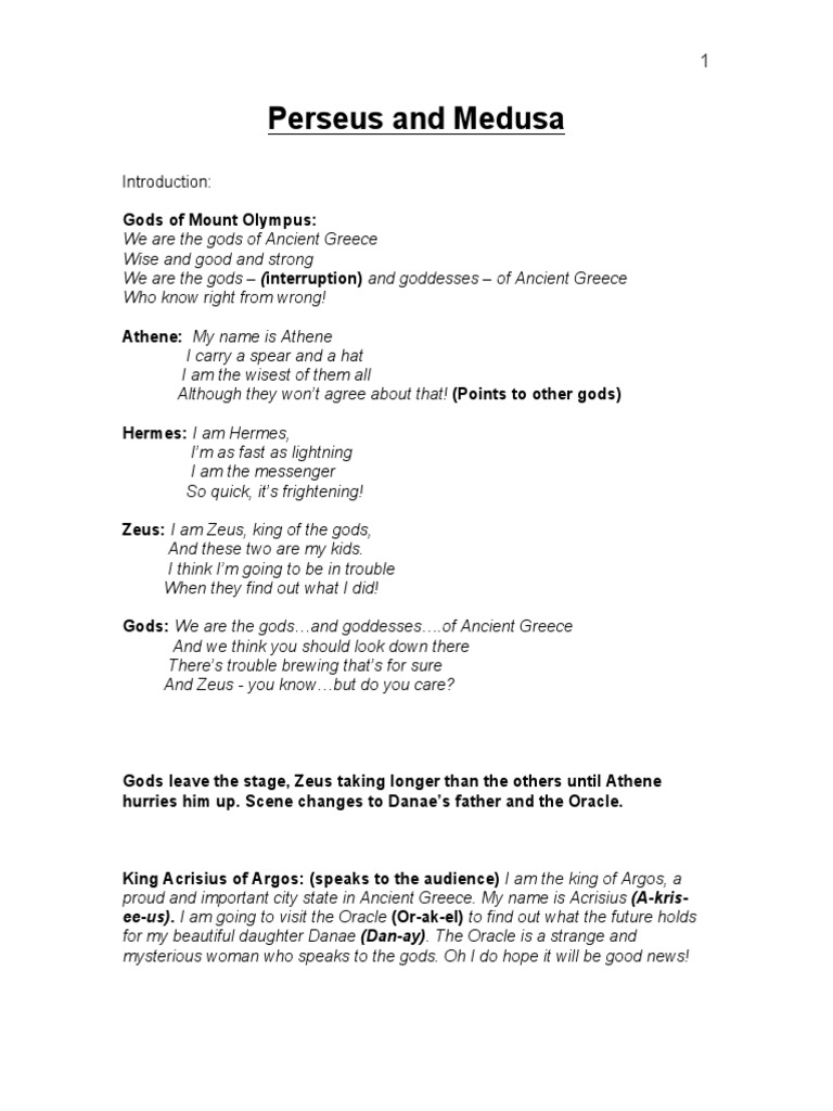 Perseus and Medusa Script | PDF | Medusa | Athena