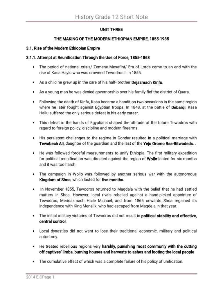 History Unit 3 G-12 | PDF