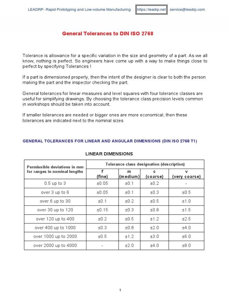 General Tolerances DIN ISO 2768 | PDF | Engineering Tolerance | Metrology