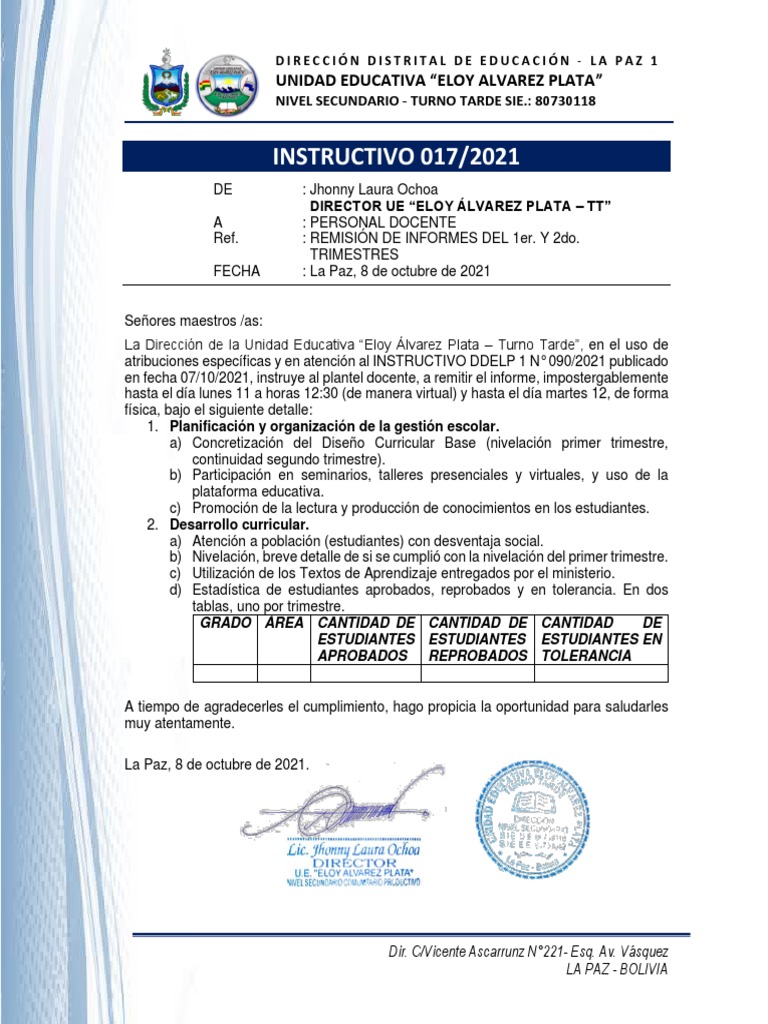 INSTRUCTIVO 017 EAP Informes | PDF