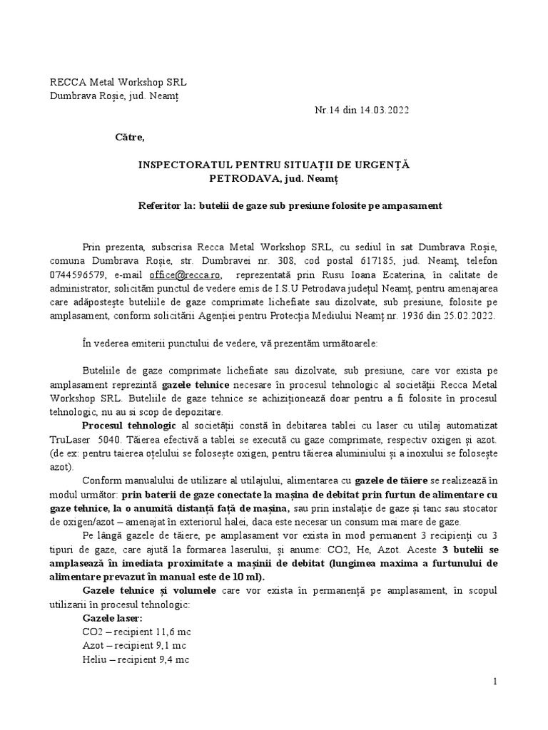 Scurta Descriere Proces Tehnologic Butelii Gaze | PDF