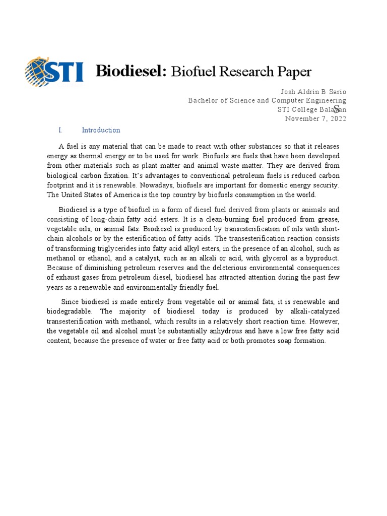 Biofuel Research Paper | PDF | Biodiesel | Biofuel