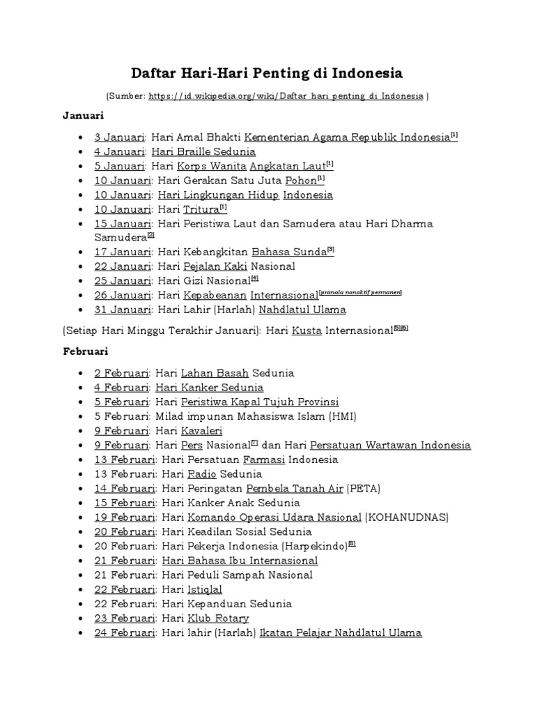 Daftar Hari Penting Di Indonesia | PDF | Perjalanan