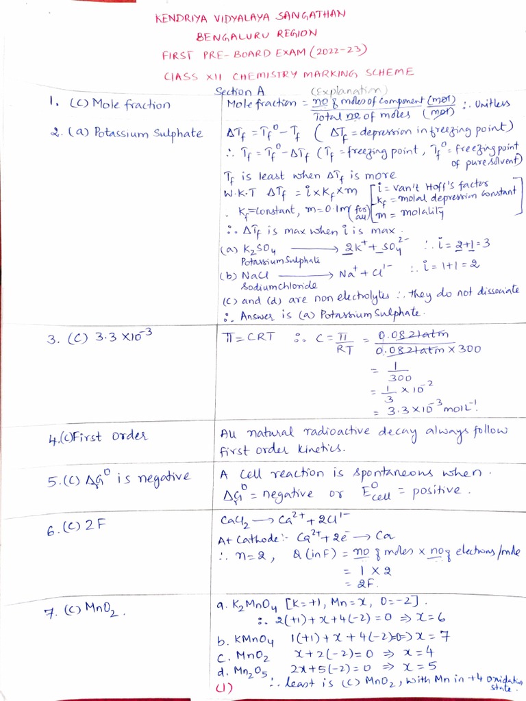 Chemistry Answer Key Preboard 1 | PDF | Chemistry | Chemical Compounds