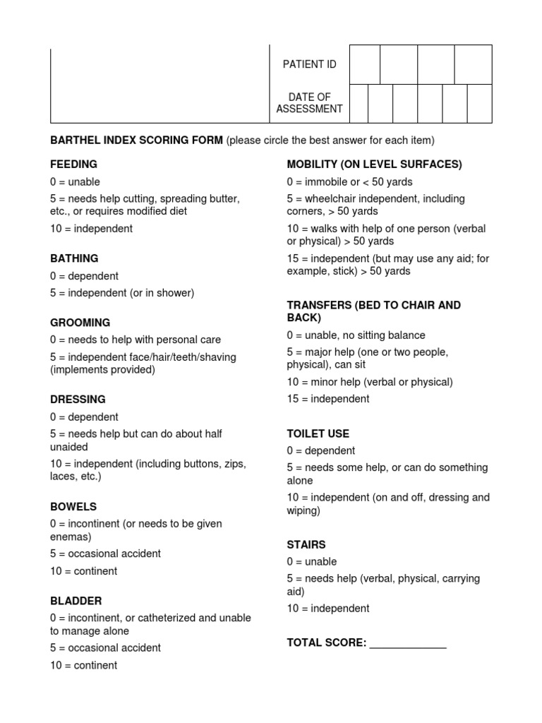 4 Modified Barthel Index Score PDF | PDF | Self-Improvement