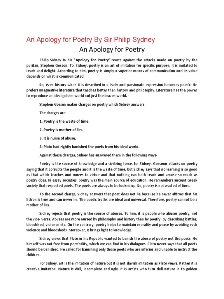 An Apology For Poetry by Sir Philip Sydney | PDF | Virtue