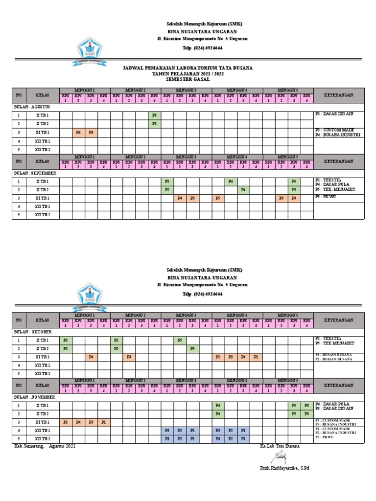 Jadwal Penggunaan Lab Tb 2021 2022 Pdf