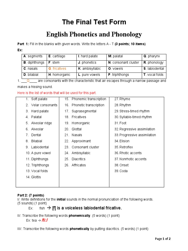 Content For The Final Test - Phonetics - Finalized | PDF | Phonetics ...