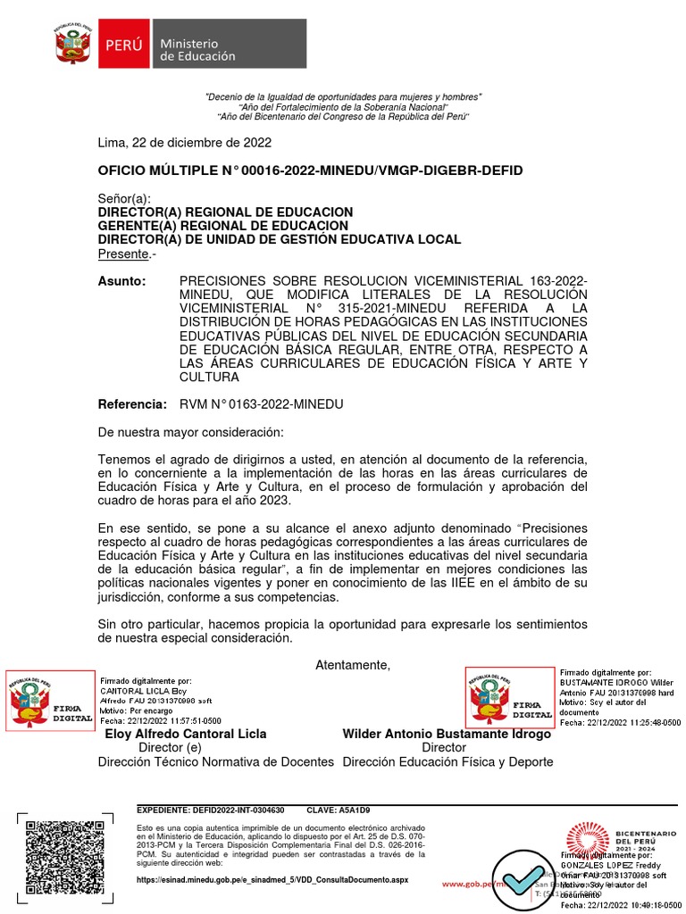 Oficio - Multiple 00016 2022 Minedu VMGP Digebr Defid | Descargar gratis PDF | Educación ...